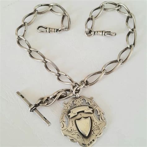 Antique Solid Silver Double Albert Pocket Watch Chain C1918 74