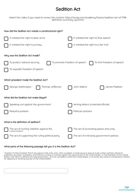 Sedition Act Interactive Worksheet Topworksheets