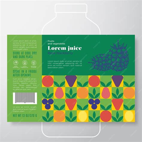 Premium Vector Fruit And Vegetables Pattern Juice Label Template