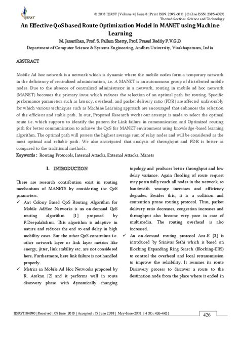 Pdf An Effective Qos Based Route Optimization Model In Manet Using Machine Learning