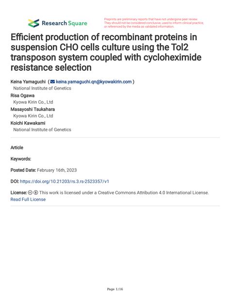 Pdf Efficient Production Of Recombinant Proteins In Suspension Cho Cells Culture Using The