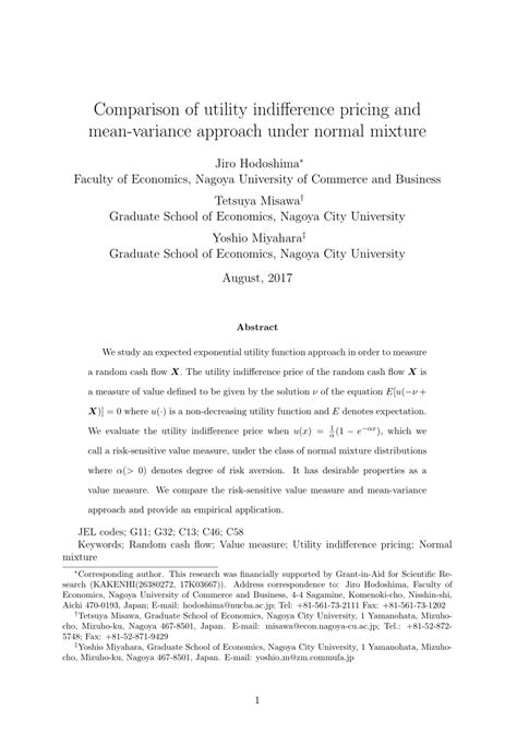 Pdf Comparison Of Utility Indifference Pricing And Mean Variance Approach Under Normal Mixture