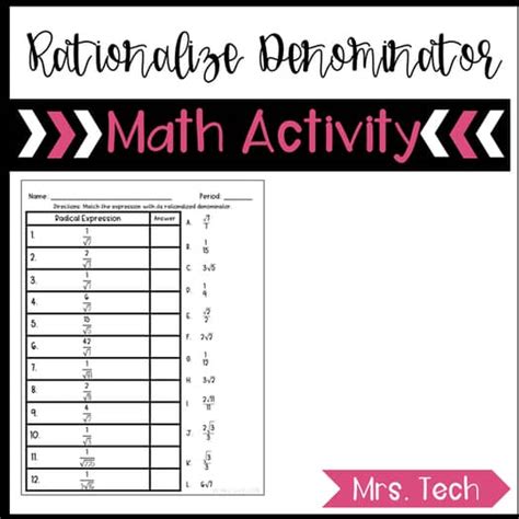 Rationalizing The Denominator Matching Activity By Mrstech Tpt