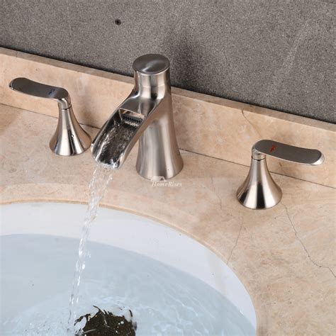 Two Handle Brass Vanity Faucets Brushed Nickel Widespread Waterfall