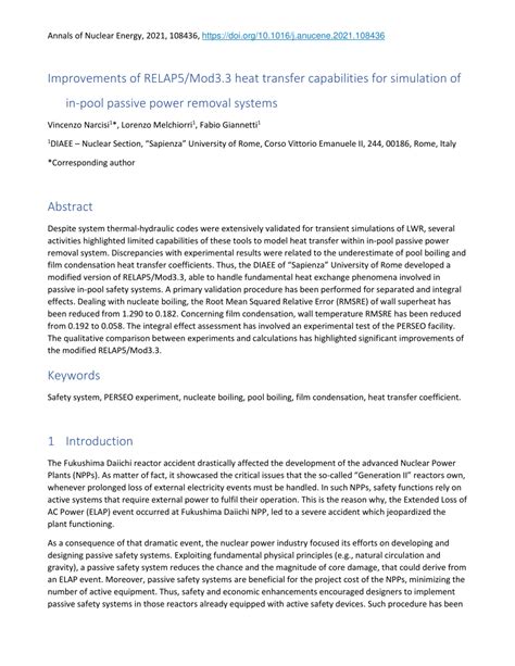 Pdf Improvements Of Relap5mod33 Heat Transfer Capabilities For