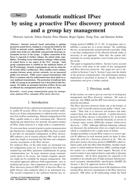 pdf automatic multicast ipsec by using a proactive ipsec discovery protocol and a group key