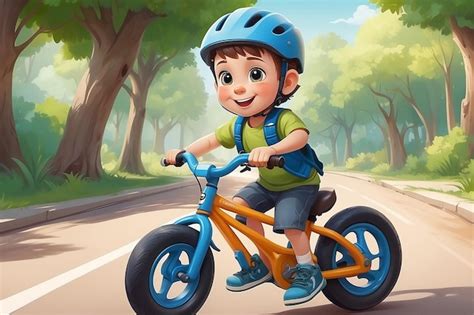 Счастливый милый маленький мальчик едет на велосипеде Премиум Ai сгенерированное изображение