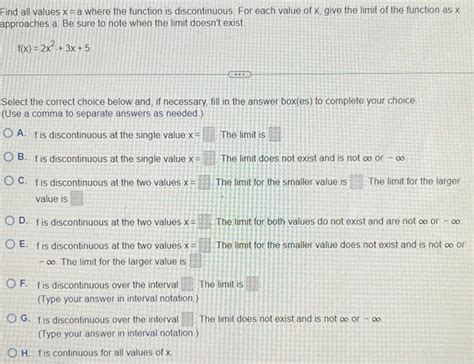 Solved Find All Values Xa Where The Function Is