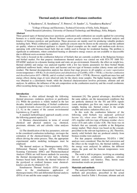 Pdf Thermal Analysis And Kinetics Of Biomass Combustion