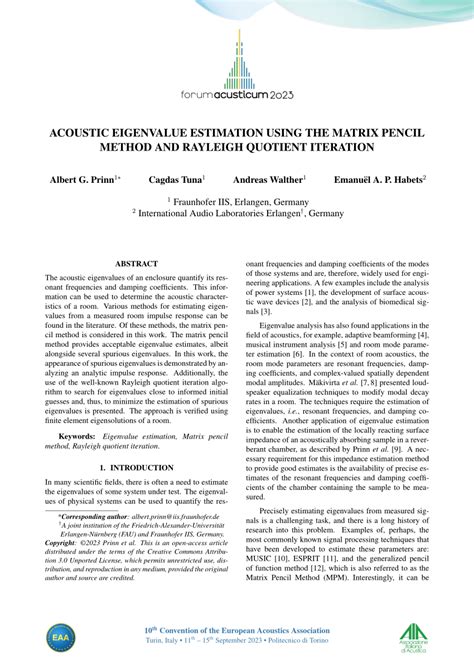 Pdf Acoustic Eigenvalue Estimation Using The Matrix Pencil Method And Rayleigh Quotient Iteration
