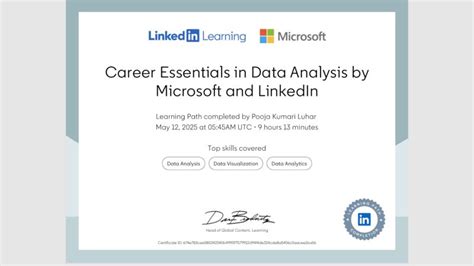 Completed Microsoft And Linkedin Learning Data Analysis Course Pooja