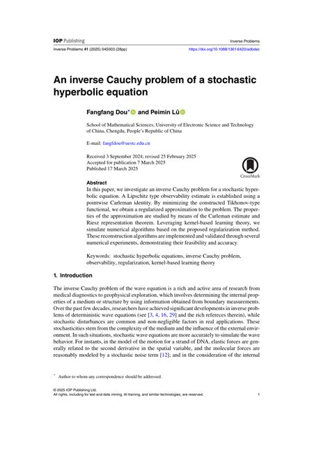An Inverse Cauchy Problem Of A Stochastic Hyperbolic Equation Request Pdf