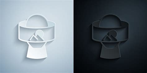 종이 컷 회색과 검은 색 배경에 고립 된 가상 현실 안경 아이콘 입체 3d Vr 마스크 광학 헤드 장착 디스플레이 종이 아트 스타일 벡터 3차원 형태에 대한 스톡 벡터 아트