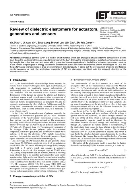 Pdf Review Of Dielectric Elastomers For Actuators Generators And Sensors