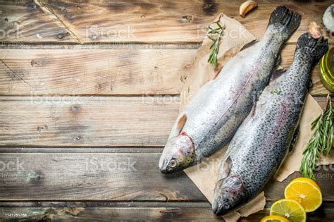 레몬 조각과 향기로운 로즈마리와 오래 된 종이에 원시 바다 물고기 연어 건강한 생활방식에 대한 스톡 사진 및 기타 이미지 건강한 생활방식 건강한 식생활 고기 Istock