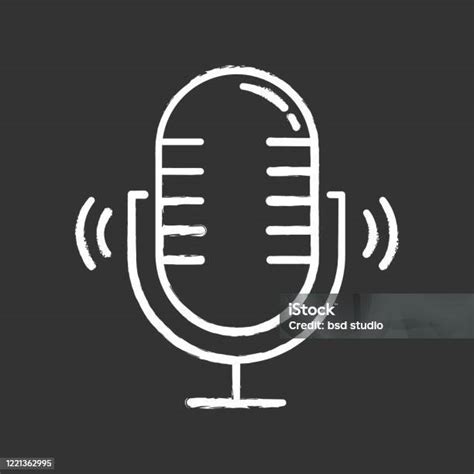 큰 소리로 마이크 분필 아이콘입니다 스테레오 마이크 녹음 사운드 아이디어 음성 녹음 프로세스 휴대용 무선 스피커 오디오 장비 현대 스튜디오 기술 절연 벡터 칠판 그림 낙서