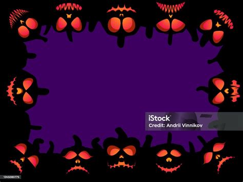 무서운 호박할로윈 프레임 호박 등불테두리 초대장 전단지 및 인사말 카드에 대한 템플릿을 디자인합니다 벡터 일러스트레이션 10월에 대한 스톡 벡터 아트 및 기타 이미지