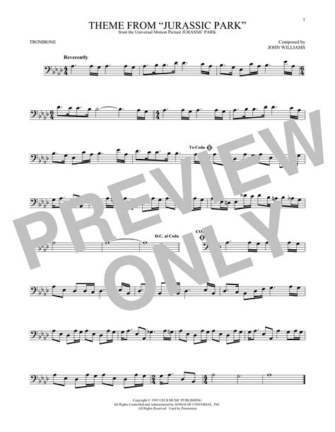 Theme From Jurassic Park Von John Williams Noten Zum Posaune Solo Bei