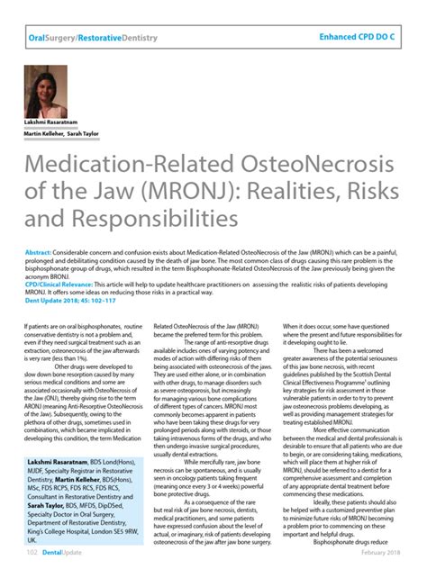 Medication Related Osteonecrosis Of The Jaw Mronj Realities Risks