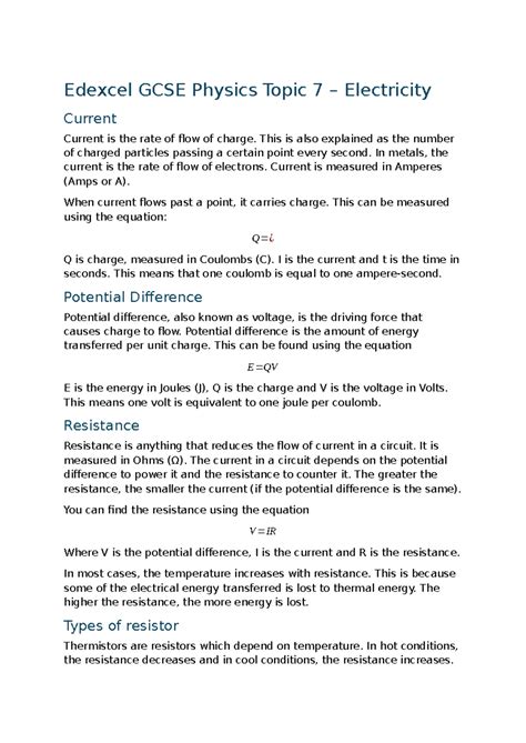 Edexcel Gcse Physics Topic 7 This Is Also Explained As The Number Of