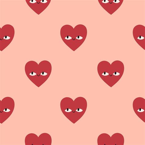 Red Kawaii Heart Pattern On Pink Background Seamless Pattern With