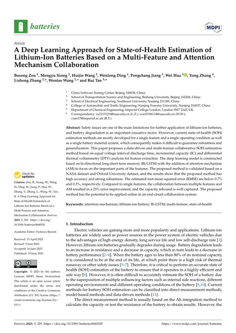 PDF A Deep Learning Approach For State Of Health Estimation Of Lithium Ion Batteries Based On