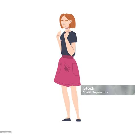 그녀의 손 벡터 일러스트와 거부 제스처를 보여주는 그녀의 얼굴에 경멸 표정젊은 여자 0에 대한 스톡 벡터 아트 및 기타 이미지