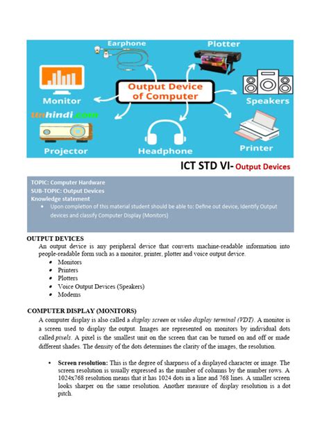 Ict Std Vi Output Devices Pdf Computer Monitor Liquid Crystal Display