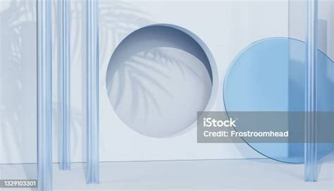 유리 물체와 열대 잎 그림자 3d 일러스트 렌더링 여름 블루 배경 0명에 대한 스톡 사진 및 기타 이미지 0명 3차원 형태