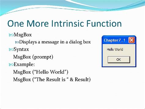 Visual Basic Intrinsic Functions Intrinsic Functions Precoded Functions