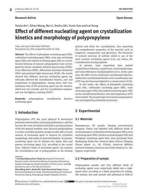 Pdf Effect Of Different Nucleating Agent On Crystallization Kinetics
