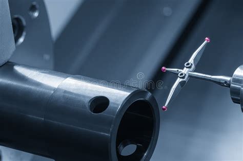The Modular Touch Probe Checking The Tube Parts On CNC Lathe Machine Stock Photo Image Of