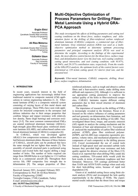 Pdf Multi Objective Optimization Of Process Parameters For Drilling Fiber Metal Laminate Using