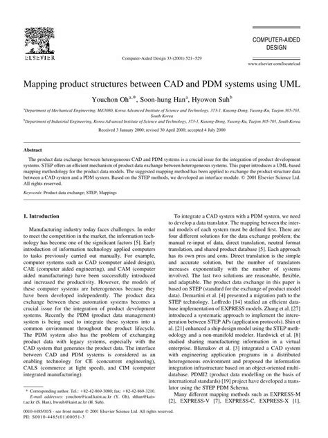 Pdf Mapping Product Structures Between Cad And Pdm Systems Using Uml