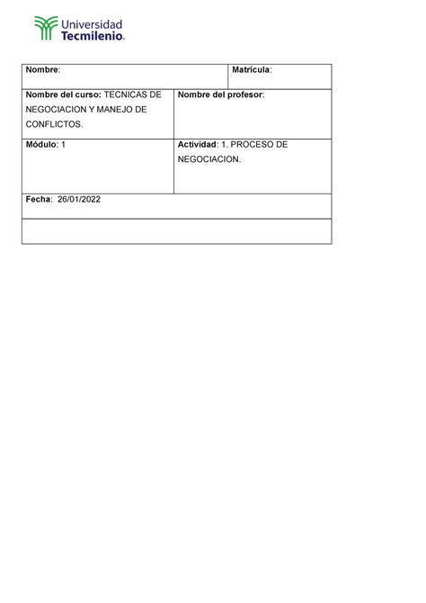Ejercicio 1 Tecnicas De Negociacion Y Manejo De Conflictos Nombre
