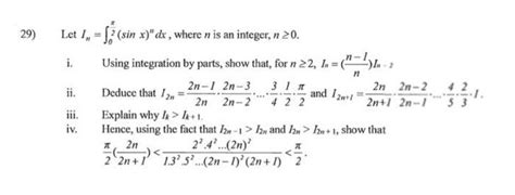 29 Let In 02π sinx ndx where n is an integer n0 Chegg com