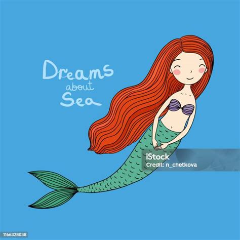 귀여운 만화 작은 인어 사이렌 바다 테마입니다 흰색 배경에 격리된 개체입니다 여자 인어에 대한 스톡 벡터 아트 및 기타 이미지