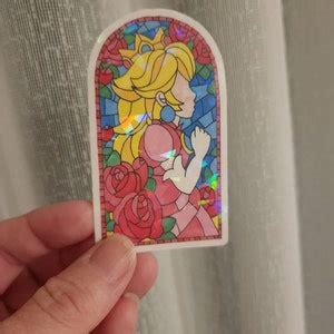 Princess Peach Stained Glass Window Holographic Sticker Etsy