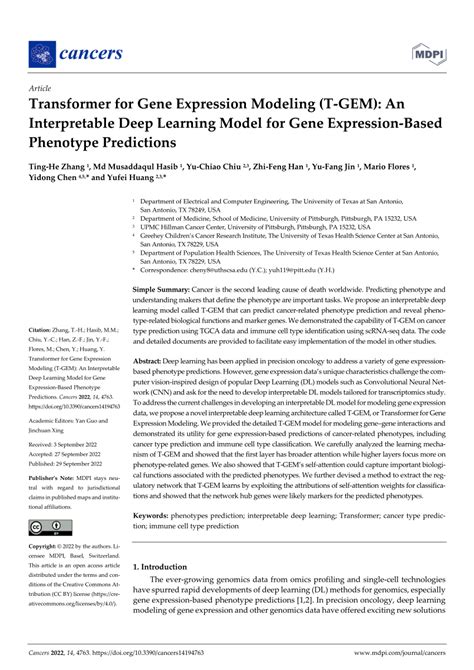 Pdf Transformer For Gene Expression Modeling T Gem An Interpretable Deep Learning Model For