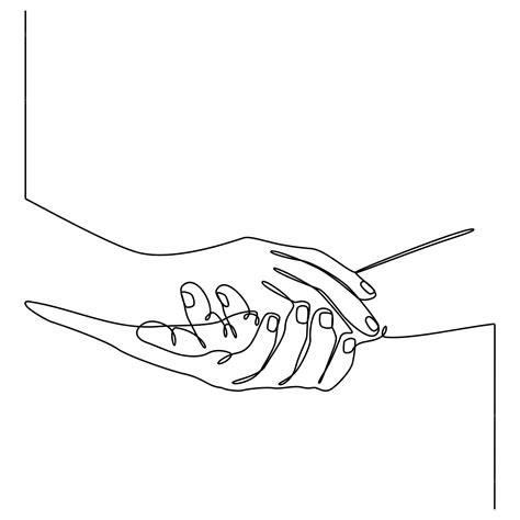 연속 선 그리기 손을 잡고 두 사람 지원 테마 개념 벡터 일러스트 레이 션 프리미엄 벡터