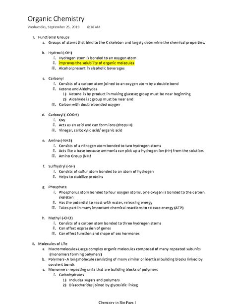 Organic Chemistry Functional Groups Macromolecules And Their Functions Warning TT
