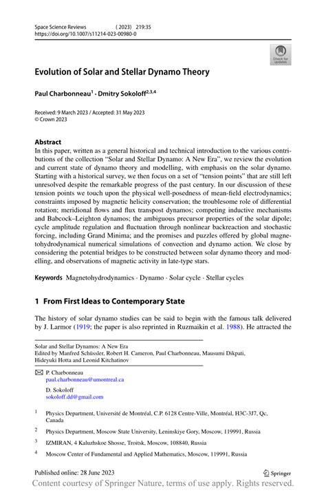 Pdf Evolution Of Solar And Stellar Dynamo Theory