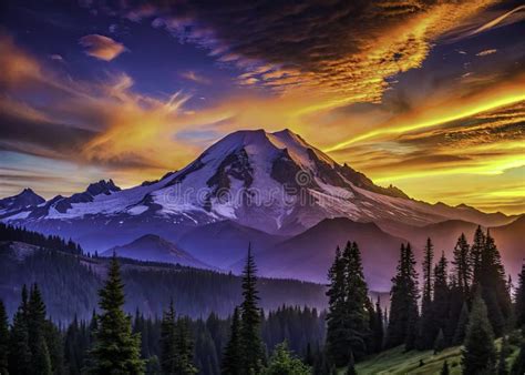 Mt Rainier Sunrise Silhouette A Breathtaking 8k Photorealistic