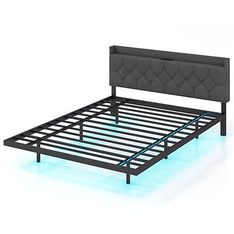 Costway King Size Floating Bed Frame Led Lights Modern Platform Bed W