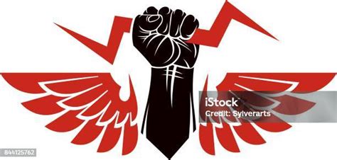 벡터 일러스트 레이 션 번개 기호로 만든 강한 근육 제기 쥔된 주먹을 사용 하 여 구성 됩니다 권력과 권위 개념입니다 주먹에