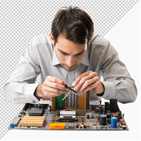 Male Technician Inserting Chip In Computer Motherboard Premium Ai