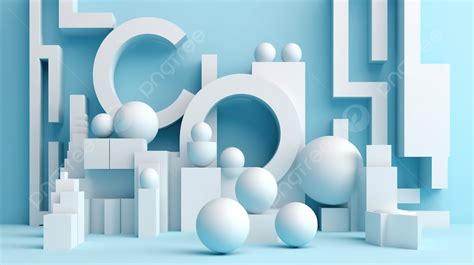 Pale Blue Backdrop Highlighting White Geometric Figures In 3d Abstract Render Scene Background