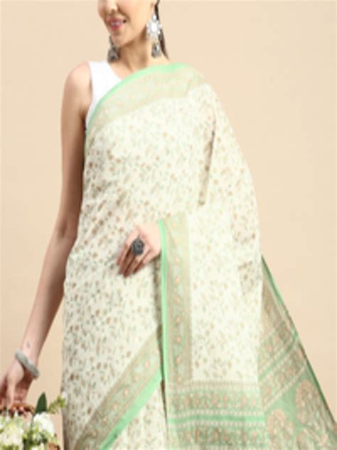 Buy Shanvika Floral Printed Pure Cotton Block Print Saree Sarees For