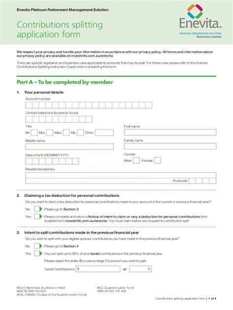 Fillable Online Contributions Splitting Application Form Fax Email
