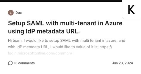 setup saml with multi tenant in azure using idp metadat